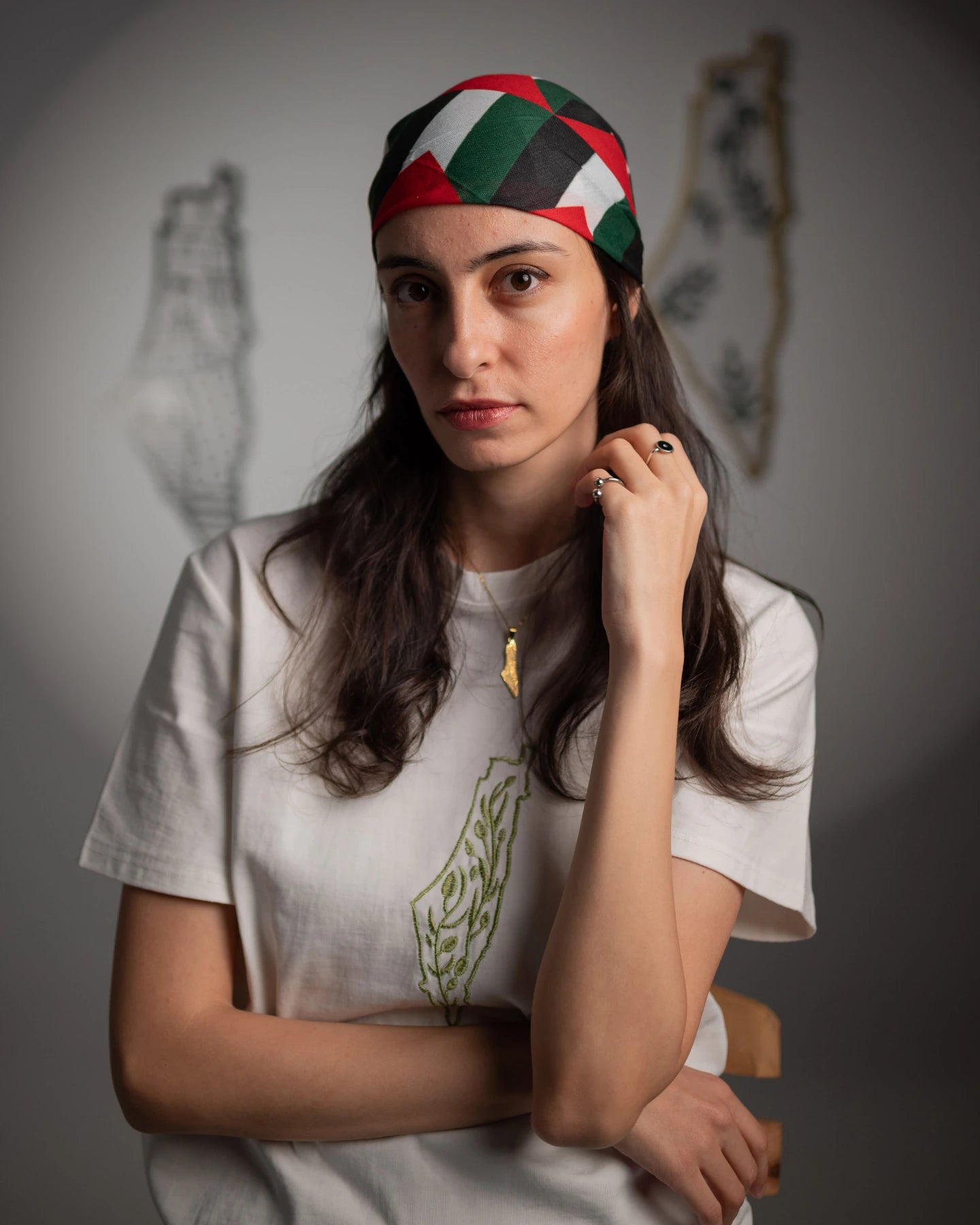 Palestine Olive Map Embroidered Cotton T-Shirt – Yafa Arts